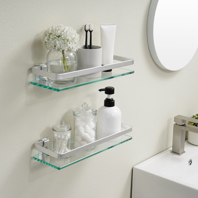 Wrought Studio™ Keyarra Aluminum Bathroom Glass Shelf Tempered Glass Rectangular 1 Tier Extra ...